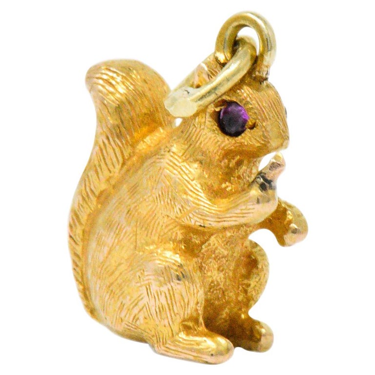 Victorian 18 Karat Gold Ruby Squirrel Charm at 1stDibs