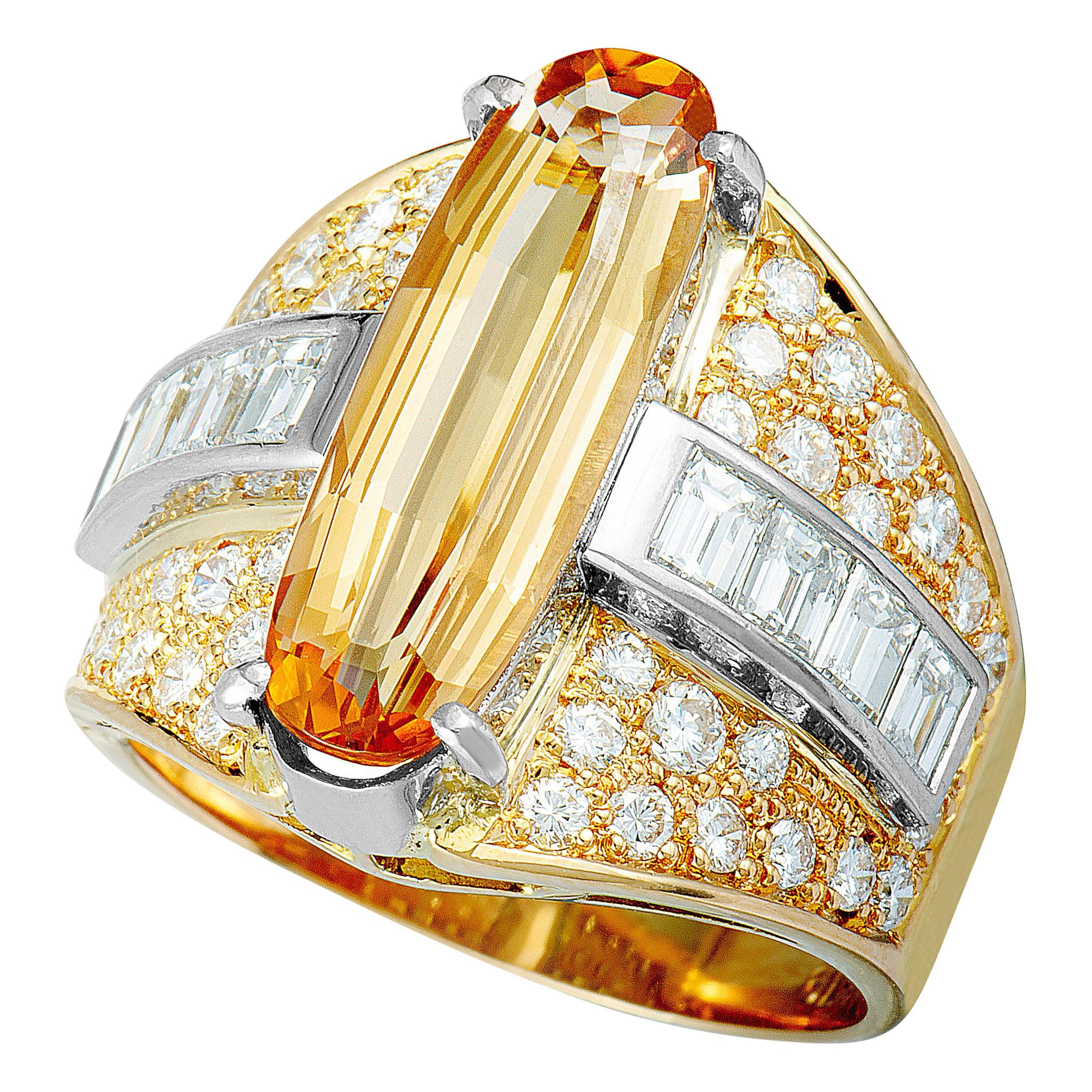 Diamond and Yellow Imperial Topaz Yellow Gold and Platinum Wide Ring at ...