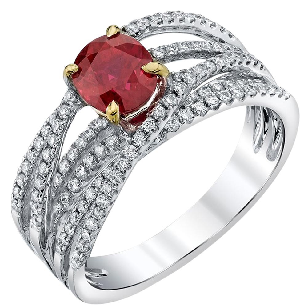 1.30 ct. Burmese Ruby, Diamond Set 18k White Gold Multi-Band Wrap ...