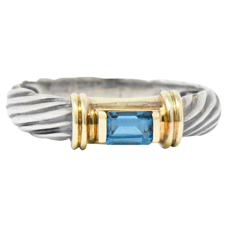 David Yurman Blue Tourmaline 14 Karat Gold Sterling Silver Metro Ring ...
