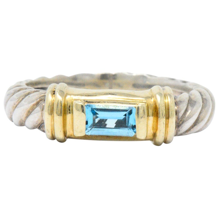 David Yurman Blue Topaz 14 Karat Gold Sterling Silver Metro Ring at 1stDibs