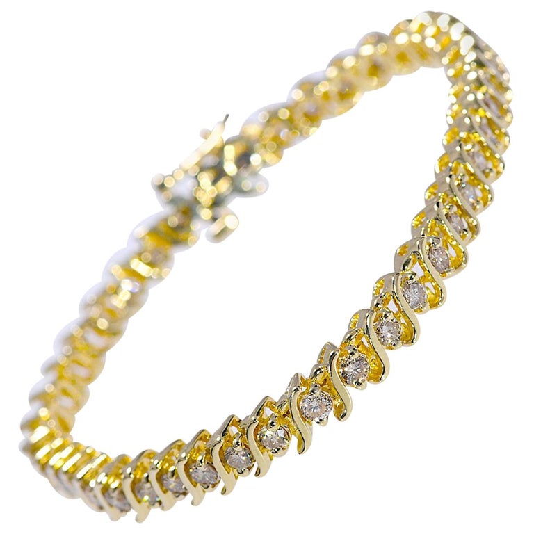 3 Carat Natural Diamond S Style Tennis Bracelet Yellow Gold 14 Karat