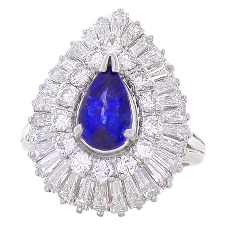 Vintage 0.50 Carat Pear Shape Dark Blue Sapphire 3D Bold Design Ring 18 ...
