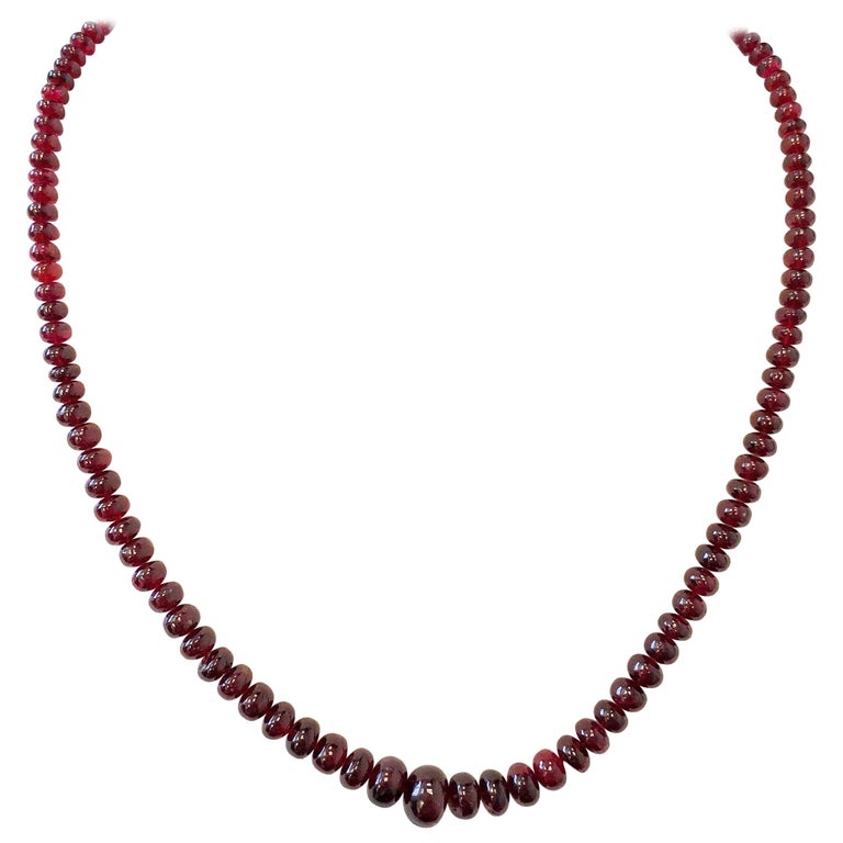 Red Spinel Beads with White Diamond Net Style Clasp in 18 Karat Yellow ...