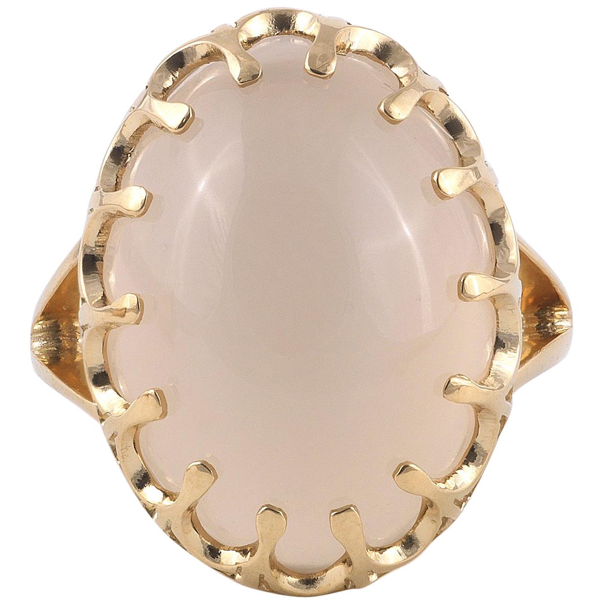 Charming 14 Karat Yellow Gold Carved Moonstone Ladies Ring For Sale at ...