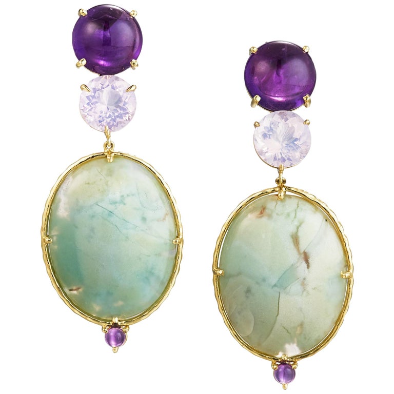 Daria de Koning Amethyst, Opalescent Quartz, Aquaprase Earrings at 1stDibs