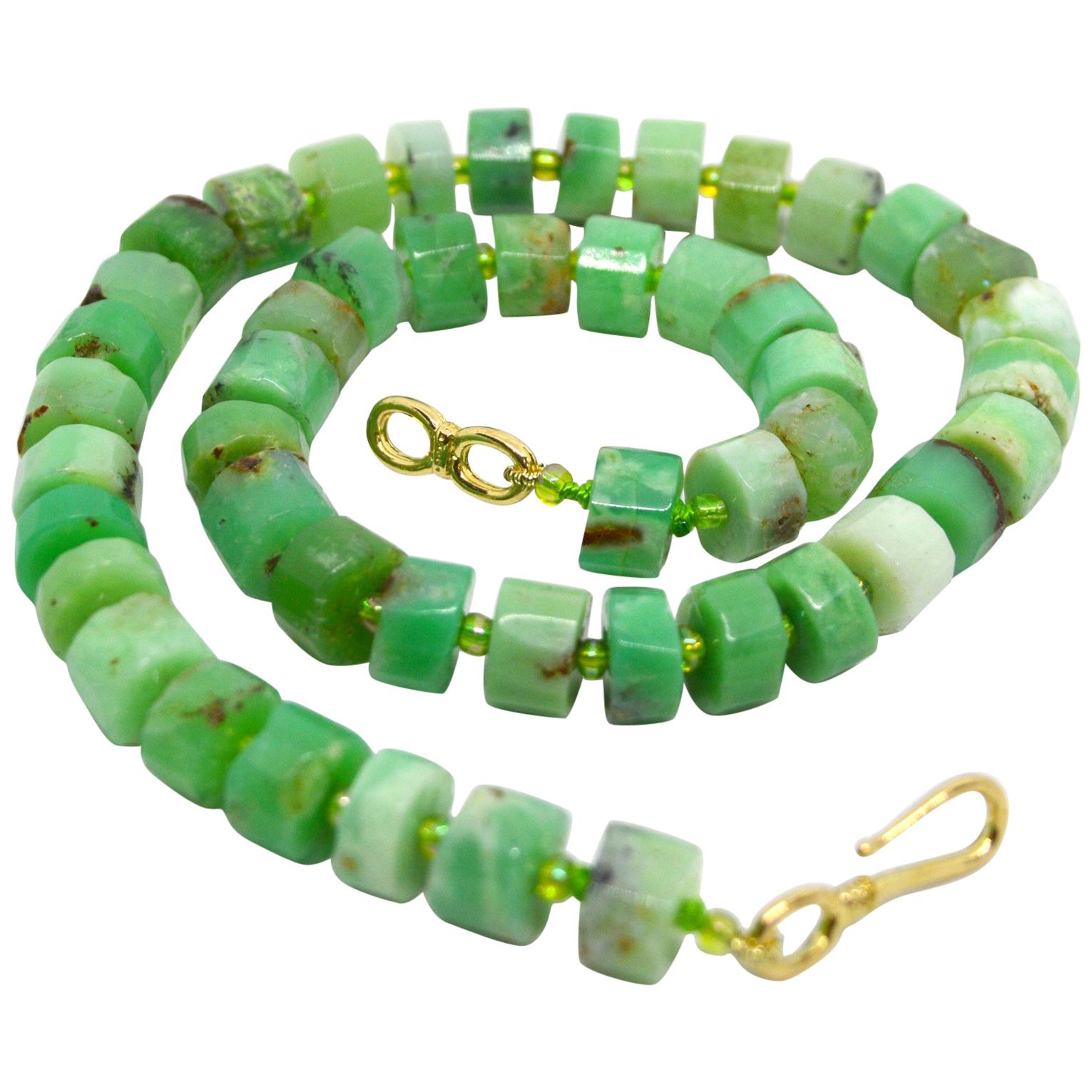 Decadent Jewels Chrysophase Faceted Wheel Gold Necklace at 1stDibs