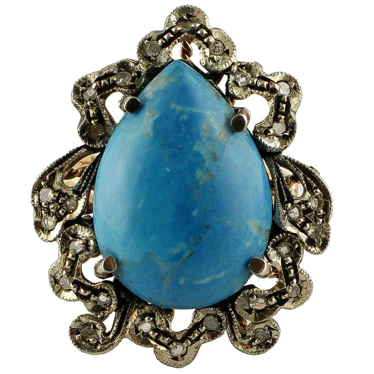 Gold Silver Diamond Stone Cocktail Ring For Sale at 1stDibs