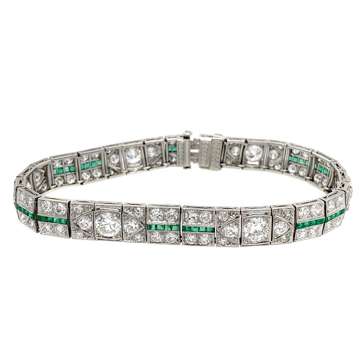 Emerald Diamond Platinum Line Bracelet at 1stDibs