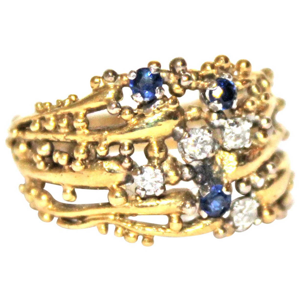 Charles de Temple Diamond and Sapphire 18 Karat Gold Ring For Sale at ...