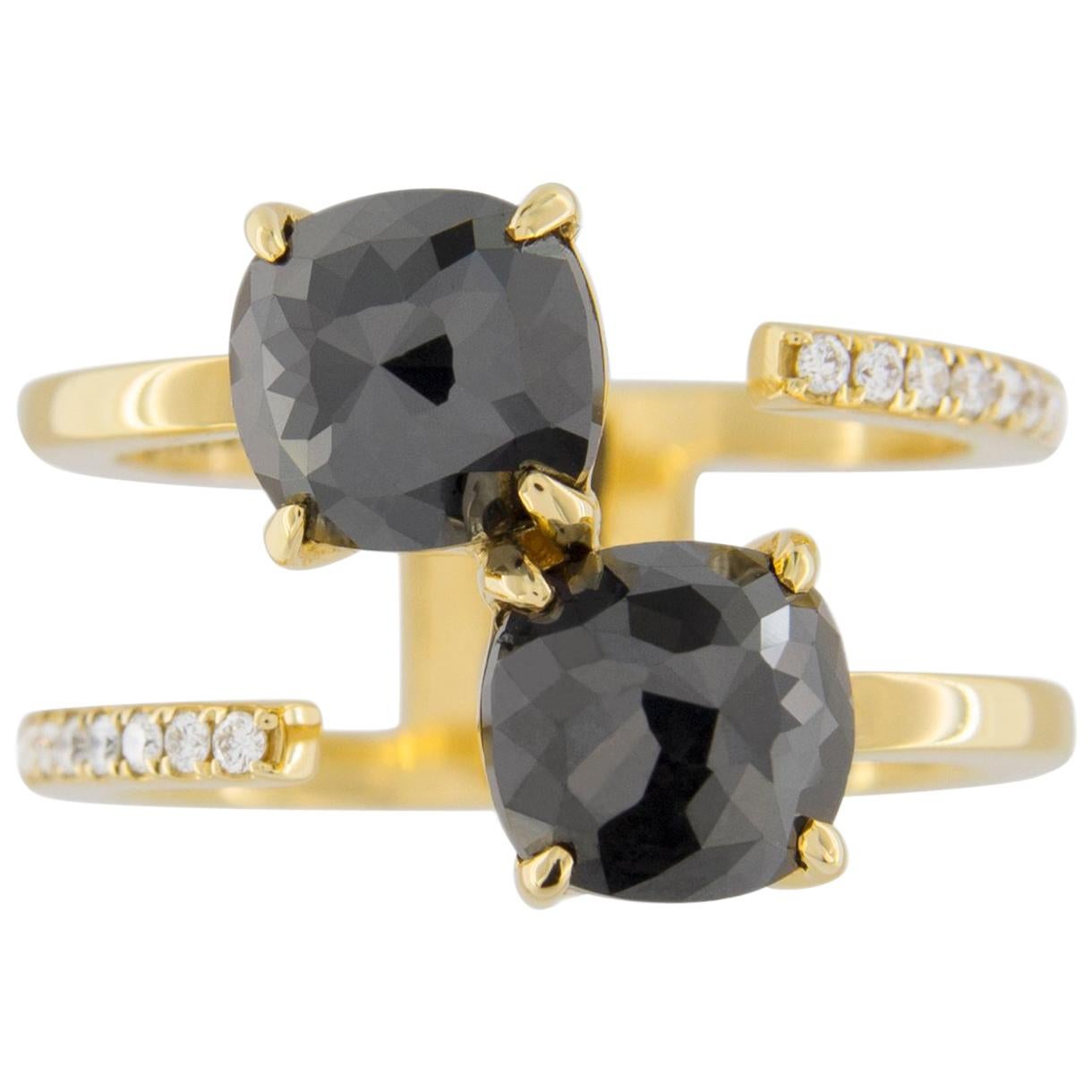 Cartier Double C Diamond 18 Karat Gold Black Open Band Ring at 1stDibs ...