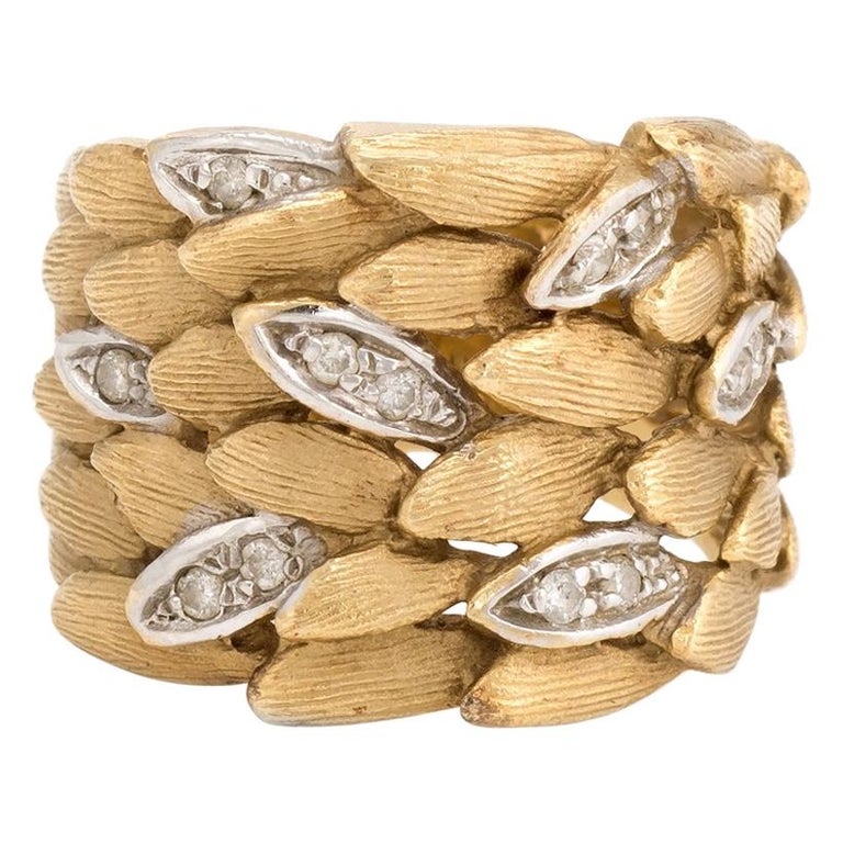 Vintage Diamond Cigar Ring Leaf Design 14 Karat Gold Estate Jewelry ...