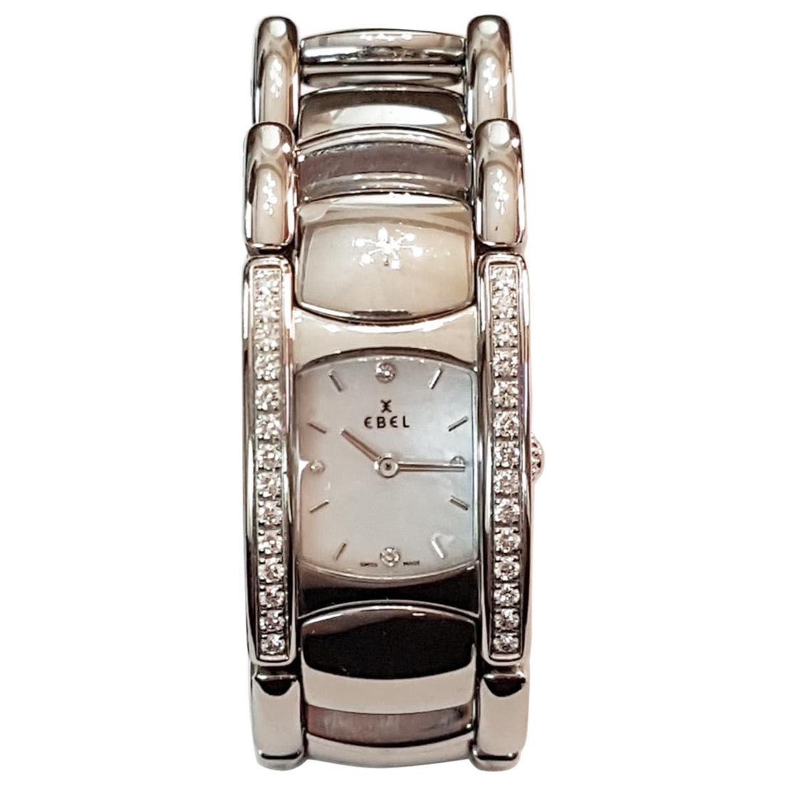 Beluga Manchette Diamond Bezel Steel Bracelet with White Mother of ...