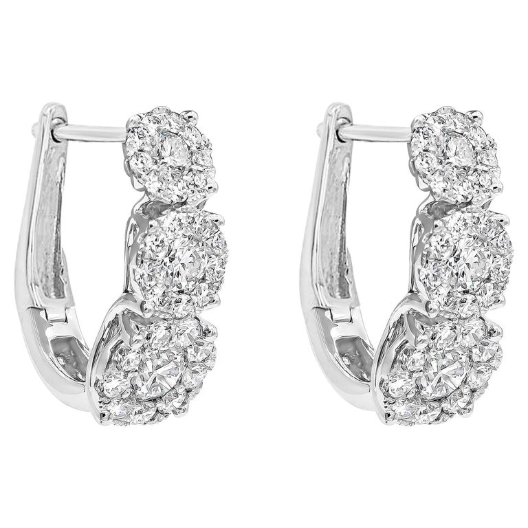 Cluster Diamond Three-Stone Hoop Earrings at 1stDibs