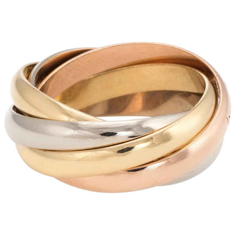 Vintage Cartier 5 Band Trinity Ring 18 Karat Gold Box and Papers ...