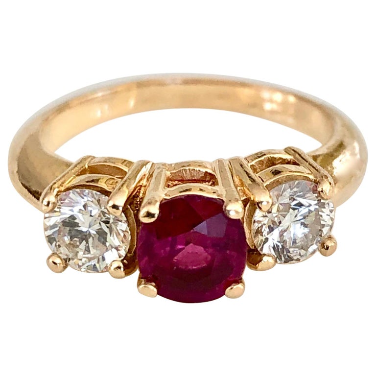 Estate Natural Ruby Diamond Trilogy Engagement Ring Gold at 1stDibs ...