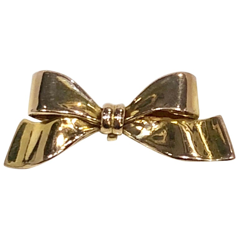 Vintage Victorian Sweetheart 9 Karat Gold Ribbon Brooch at 1stDibs