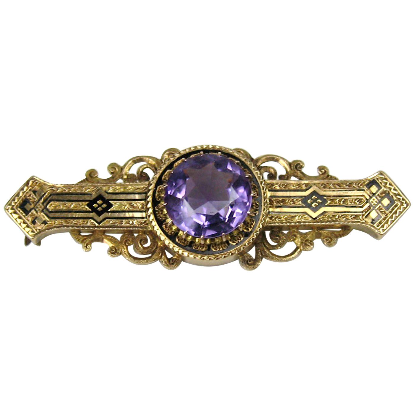 Victorian Era Antique Russian Amethyst Gold Brooch Pin For Sale at ...