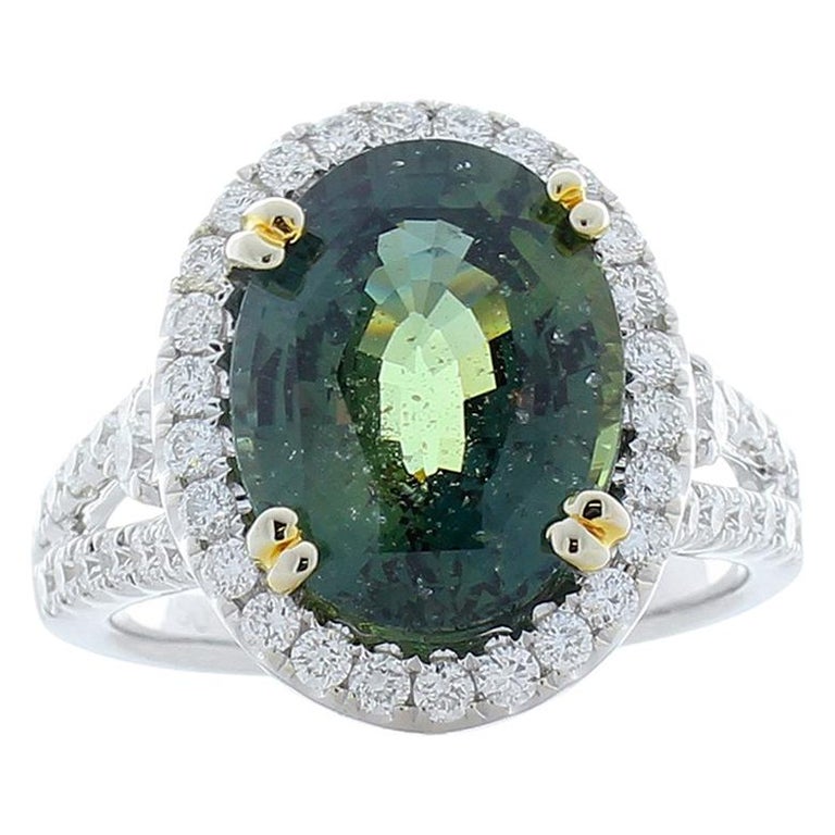 Emteem Lab Certified 6.12 Carat Oval Green Sapphire and Diamond ...