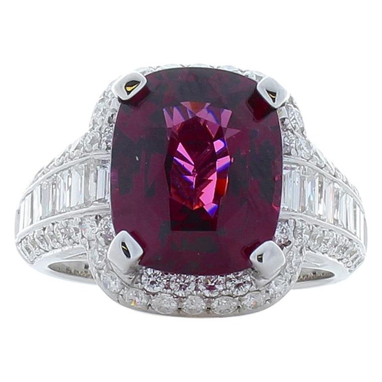 Emteem Lab Certified 6.47 Carat Cushion Cut Red Garnet and Diamond ...