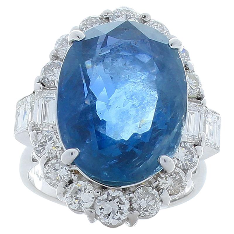 PGS Certified 14.37 Carat Oval Blue Sapphire and Diamond Cocktail Ring ...