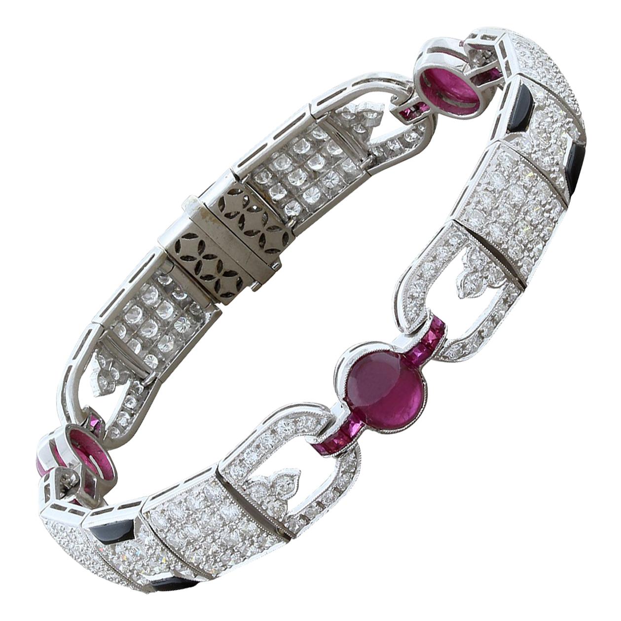 Ruby Black Onyx Diamond Gold Bracelet at 1stDibs
