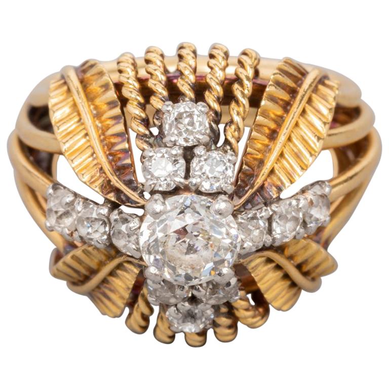 BOUCHERON Art Deco Sapphire and Diamond Ring at 1stdibs