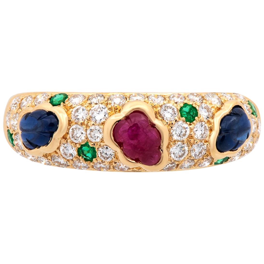 Cartier 18 Karat Yellow Gold Diamond, Sapphire, Ruby and Emerald ...