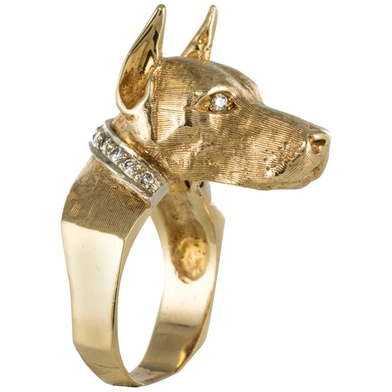 1960s Diamonds 14 Karat Yellow Gold Retro Dog-Shaped Ring For Sale at ...