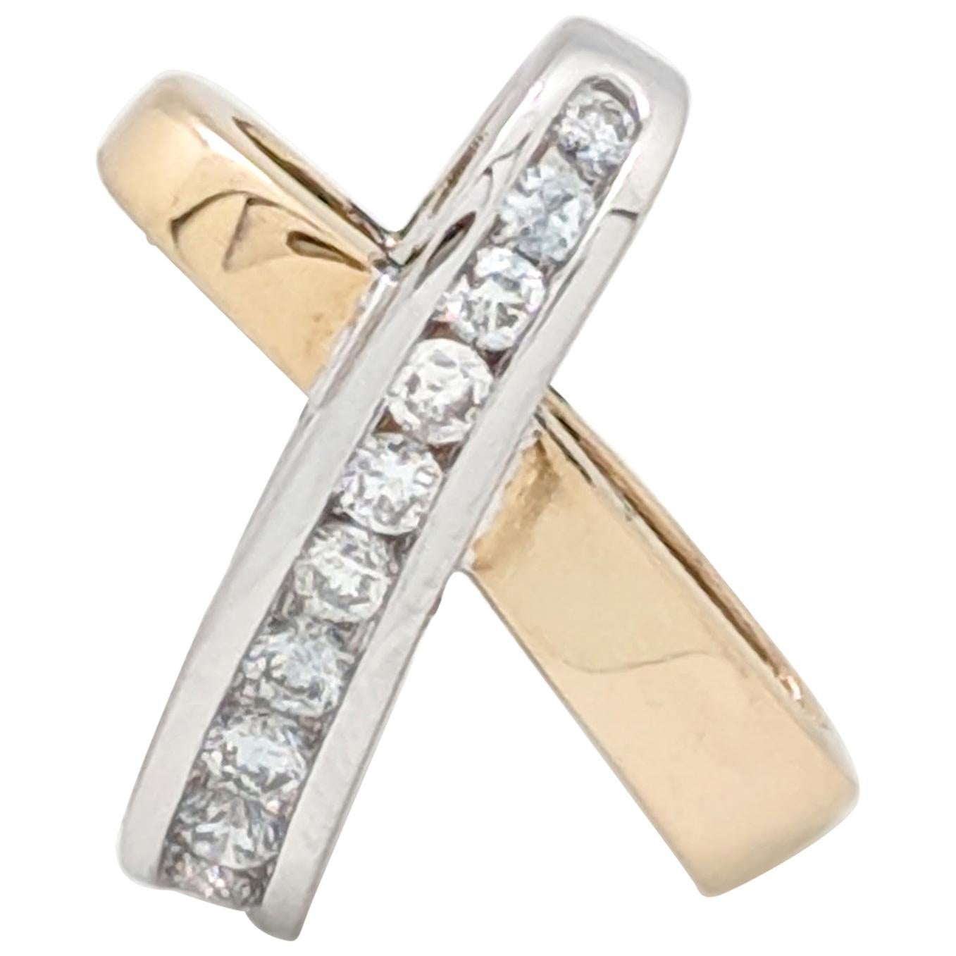 14 Karat Two-Tone Criss Cross Channel Set Diamond Pendant For Sale at ...