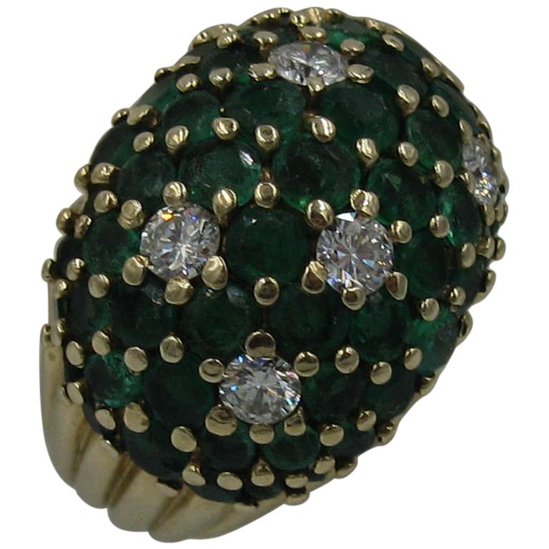 1960's Gold Emerald and Diamond Bombe Cocktail Ring at 1stDibs