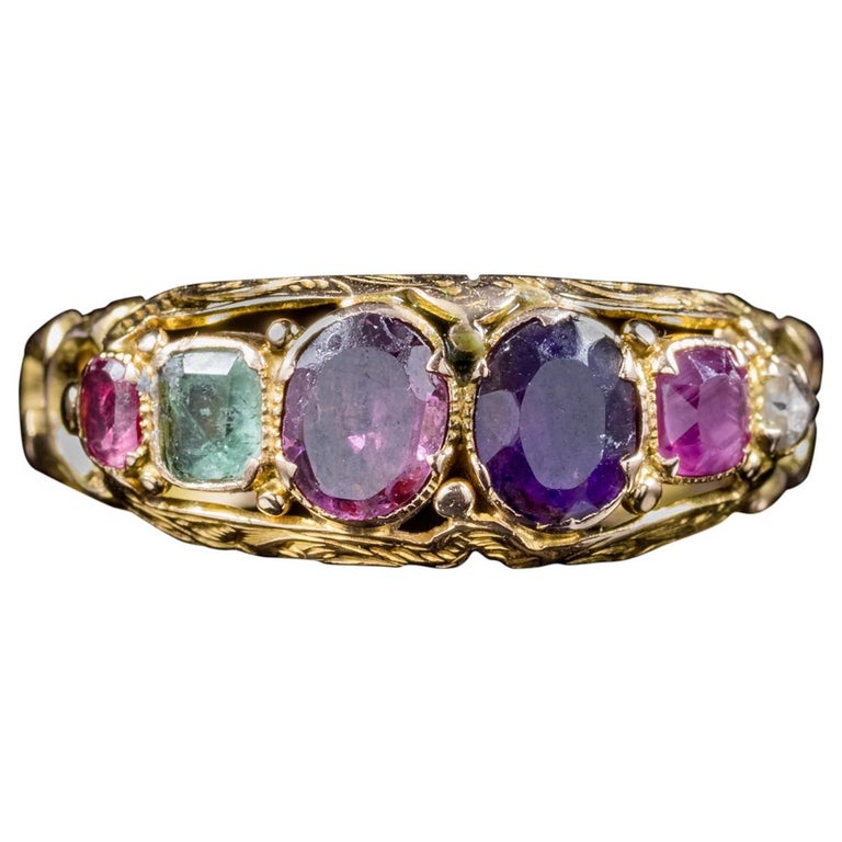 Antique Victorian Gemstone Regard Ring 15 Carat Gold Dated 1868 at 1stDibs