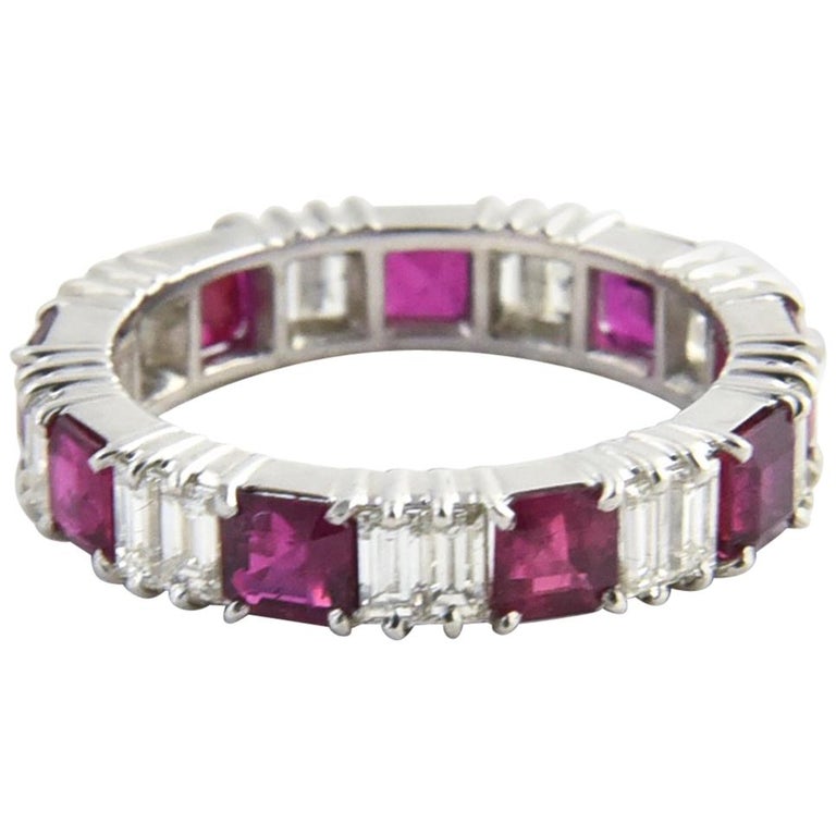 Ruby and Diamond Platinum Eternity Band Ring at 1stDibs