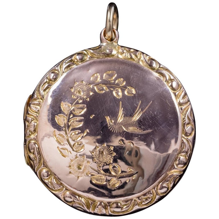 Antique Edwardian 9 Carat Gold Swallow Locket Dated Chester 1916 at 1stDibs
