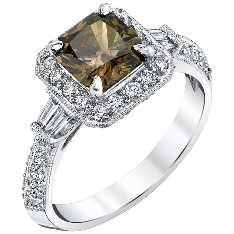 1.19 Carat Radiant Cut Coffee Color Diamond 18k White Gold Engagement ...
