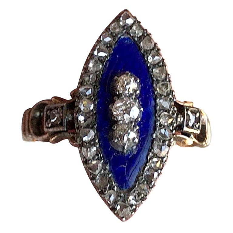Late Georgian Blue Enamel and Diamond 18 Karat Gold Ring at 1stDibs ...