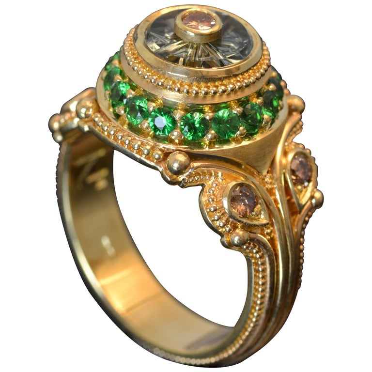 Green Sapphire 'Torus' cut, Champagne Diamonds, Tsavorite Garnet ...