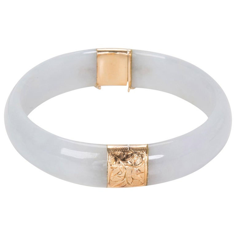 Jade Bangle in 14 Karat Yellow Gold at 1stDibs
