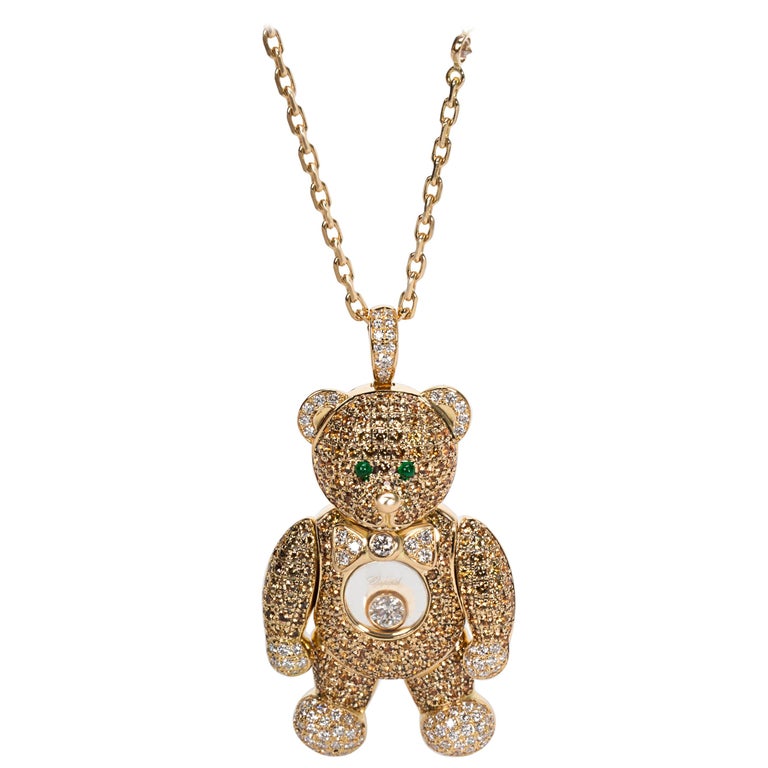 Chopard Happy Bear Diamond Pendant with Emerald and Sapphires in 18K ...