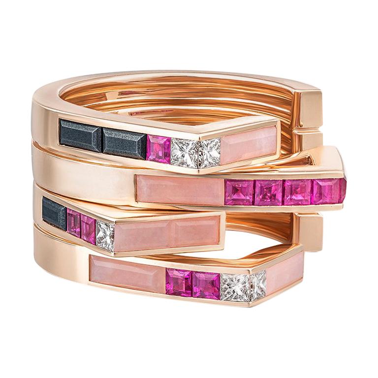 Stellar Pair of Ruby and Diamond Stack Rings For Sale at 1stDibs