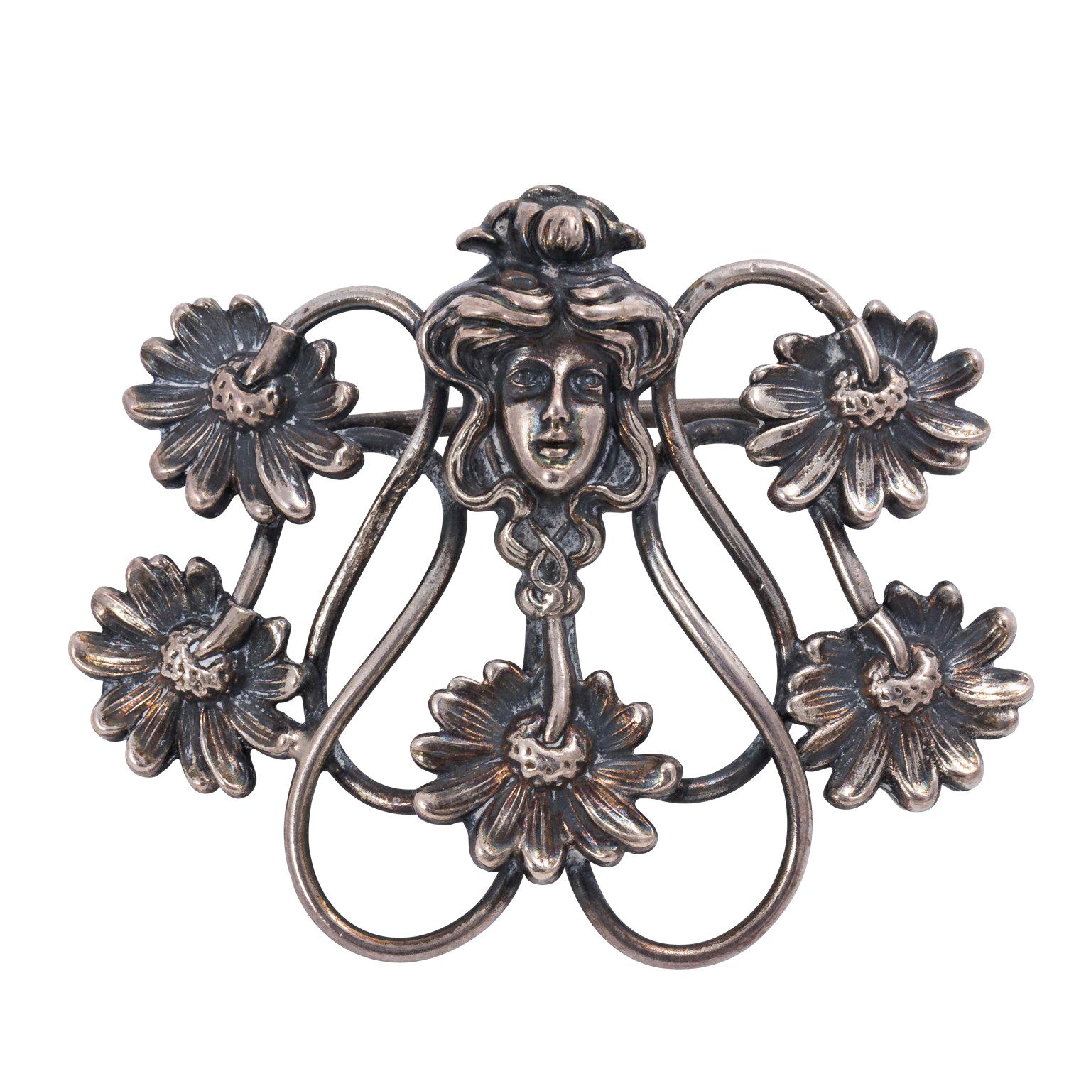 Sterling Silver Art Nouveau Pin by William Kerr at 1stDibs