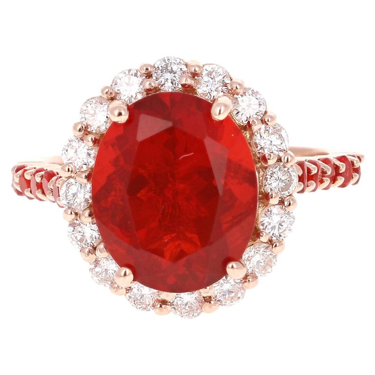 4.30 Carat Fire Opal Diamond Rose Gold Cocktail Ring at 1stDibs