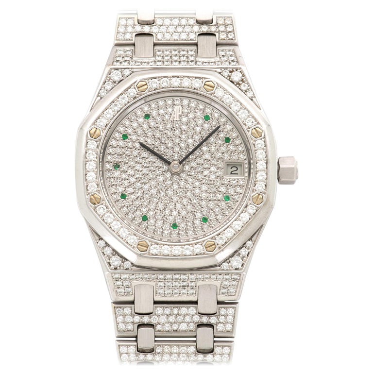 Audemars Piguet White Gold Royal Oak Diamond and Emerald Watch For Sale ...