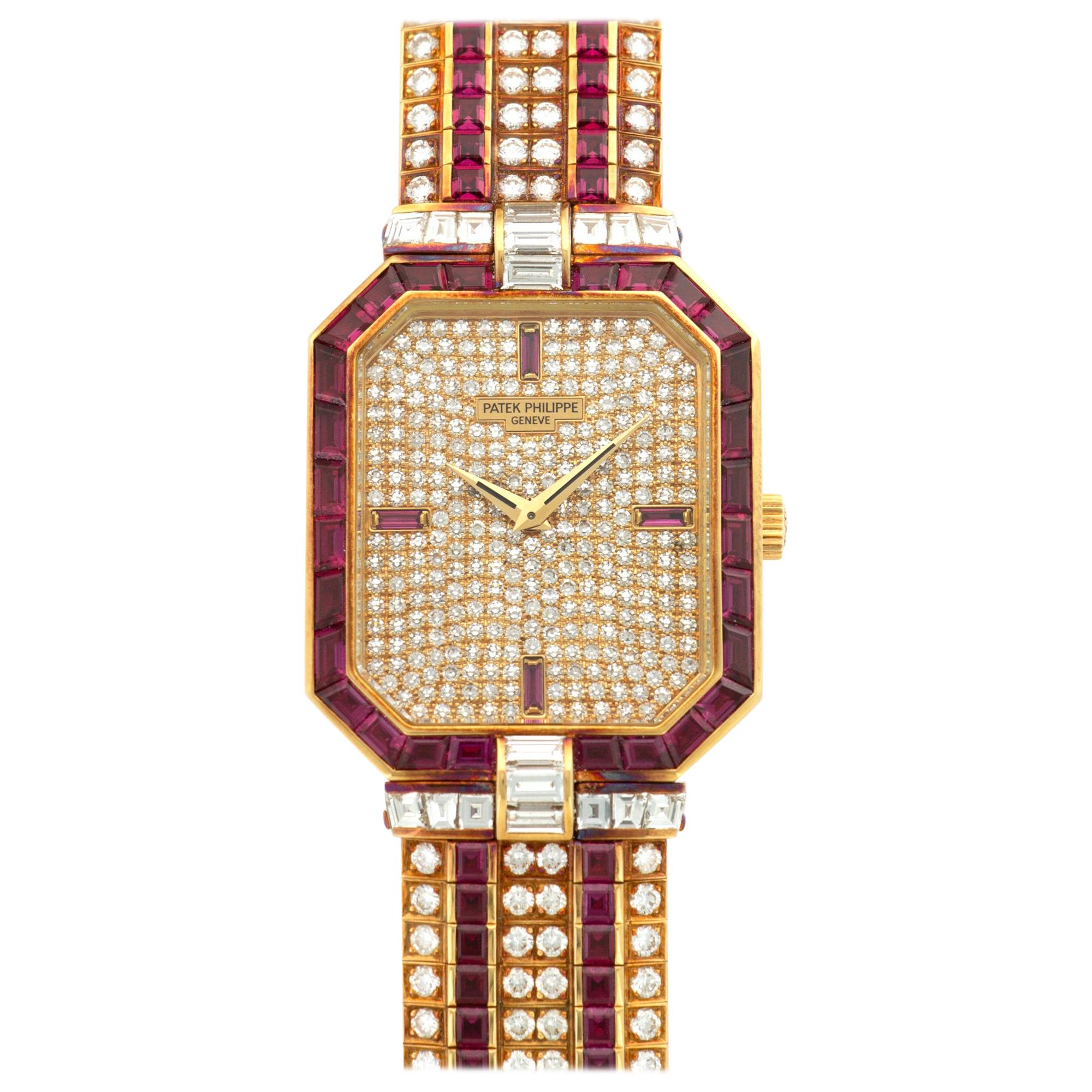 Patek Philippe Yellow Gold Ruby and Diamond Watch Ref. 3994 at 1stDibs