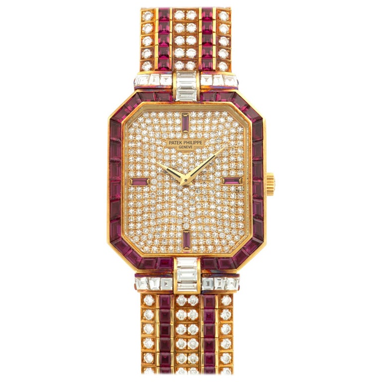 Patek Philippe Yellow Gold Ruby and Diamond Watch Ref. 3994 at 1stDibs