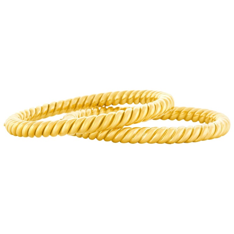 Pair of 18 Karat Gold Cable Twist Bangles For Sale at 1stDibs