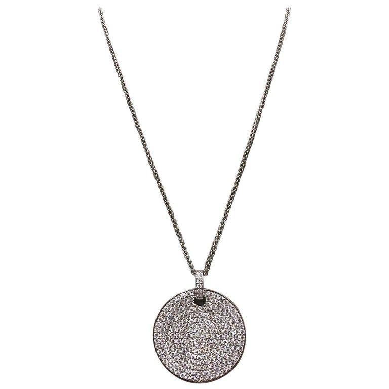 14 Karat White Gold and Diamond Pave Disc at 1stDibs