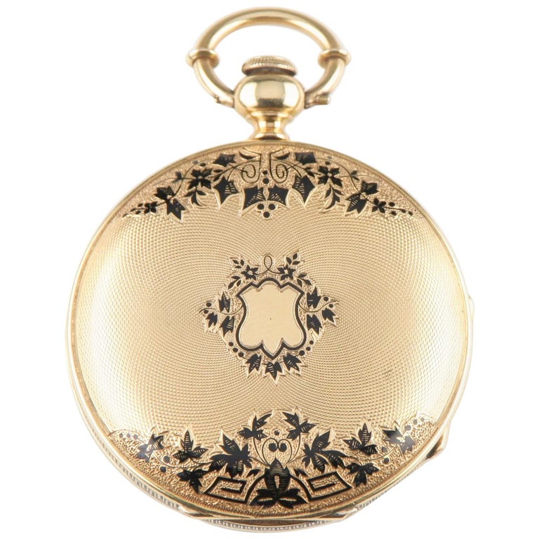 Emile Jacot Locke 18 Karat Yellow Gold and Enamel Pocket Watch Full ...