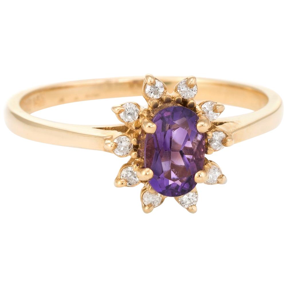 Vintage Amethyst Diamond Ring 14 Karat Gold Small Cocktail Estate ...