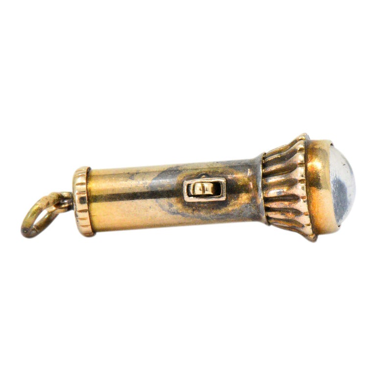 Art Nouveau Moonstone 14 Karat Gold Flashlight Charm at 1stDibs